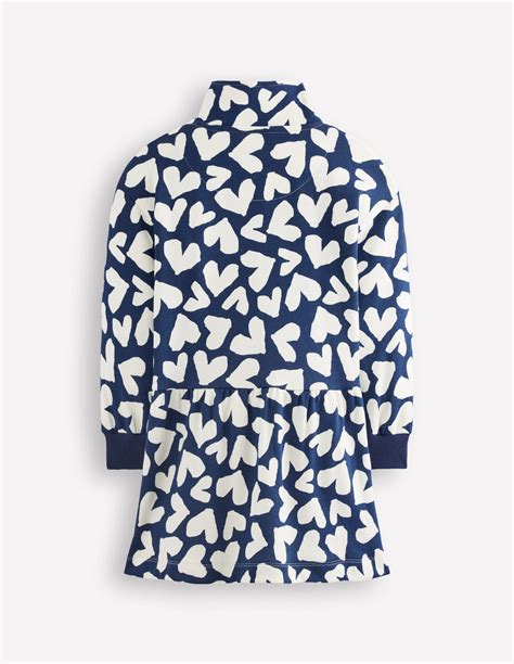 Half Zip Sweat Dress College Navy Collage Hearts Boden Uk