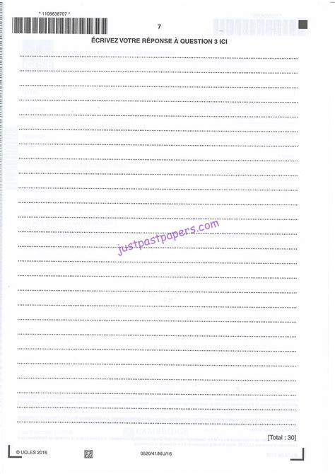 Cie 0520 French Igcse Paper 4 Writing May June 2016 Question Paper