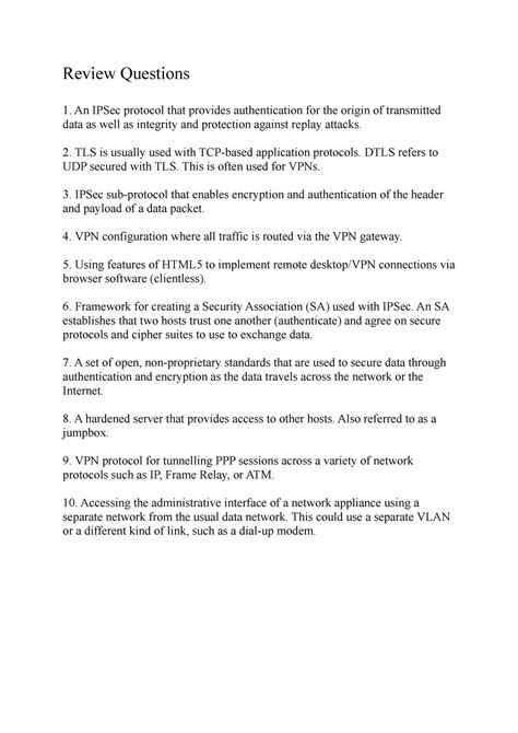 Implement Secure Remote Access Protocols Review Questions Review Questions An Ipsec Protocol