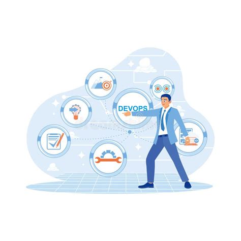 Computer Expert Touches Devops Button On Virtual Screen Agile Software