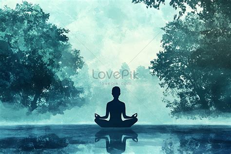 호수가에서 명상하는 남자 일러스트 무료 다운로드 Lovepik