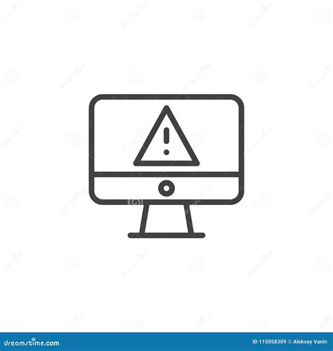 Computer Screen With Warning Alert Virus Outline Icon Stock Vector Illustration Of Pictogram
