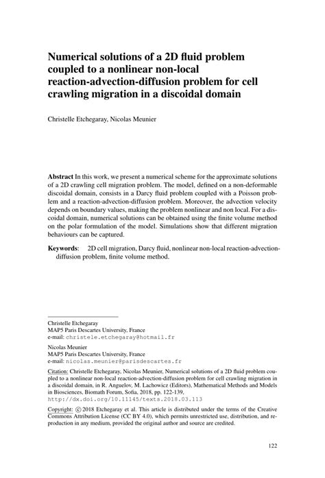 Pdf Numerical Solutions Of A 2d Fluid Problem Coupled To A Nonlinear Non Local Reaction
