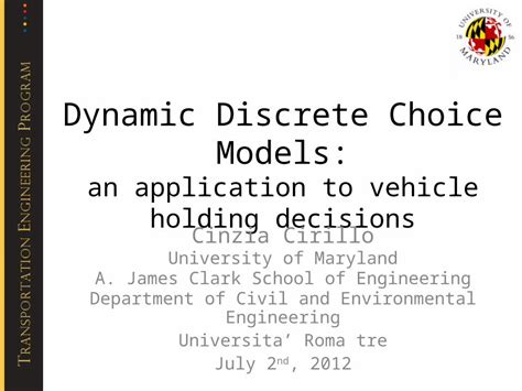 Ppt Dynamic Discrete Choice Models An Application To Vehicle Holding