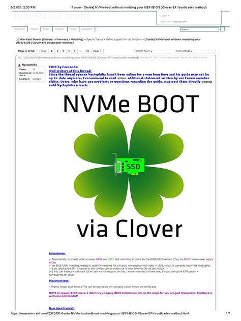 forum guide nvme boot without modding your uefi bios clover efi