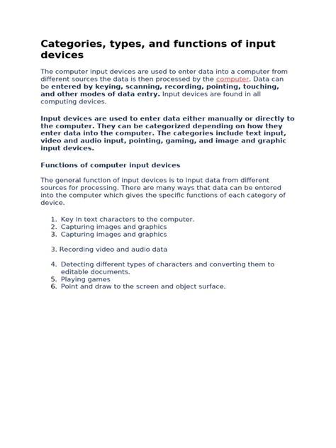 Categories Of Input Devices Pdf Image Scanner Barcode