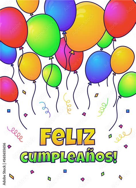 Feliz Cumpleanos Card Happy Birthday Greeting Bright Cheerful Cards Set In Spanish With