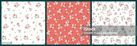 완벽 한 꽃 패턴 리버티 Ditsy 프린트 작은 데이지 꽃 나뭇잎 핑크 색상의 꽃다발과 식물 디자인 벡터 일러스트 레이 션 개화기에 대한 스톡 벡터 아트 및 기타 이미지