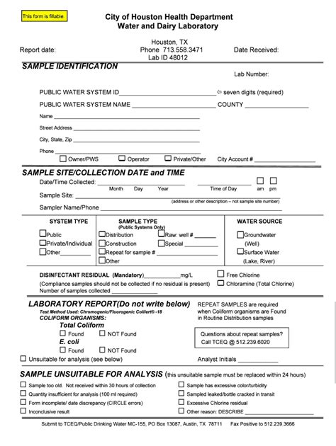 Fillable Online Houstontx Water Sampling Form Water And Dairy Adobe City Of Houston Fax