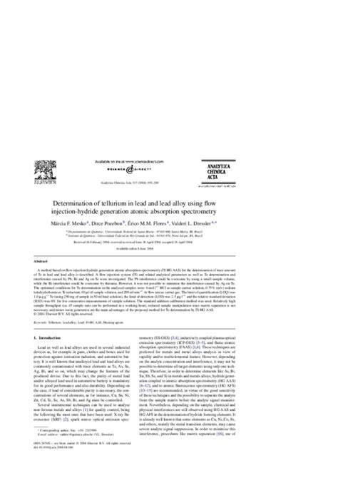 Pdf Determination Of Tellurium In Lead And Lead Alloy Using Flow Injection Hydride Generation