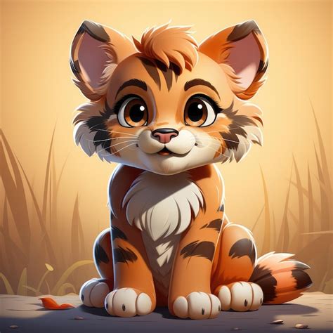 귀여운 호랑이 새끼 만화 그림 프리미엄 사진