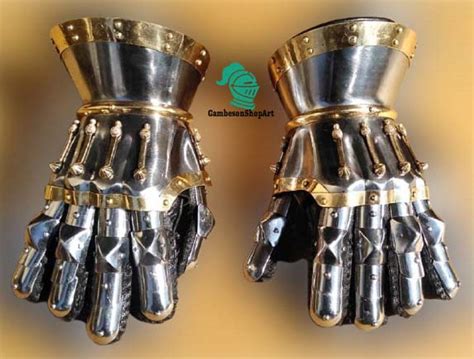 Medieval Hourglass Gauntlets Polished With Red Color Leather Gloves