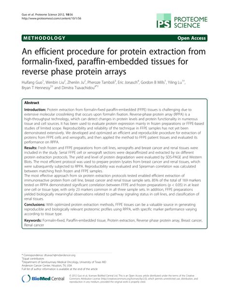 PDF An Efficient Procedure For Protein Extraction From Formalin Fixed Paraffin Embedded