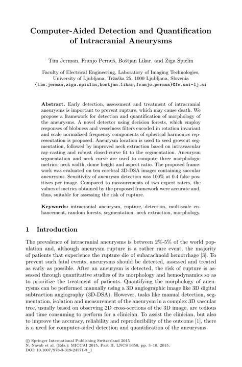 Pdf Computer Aided Detection And Quantification Of Intracranial Aneurysms