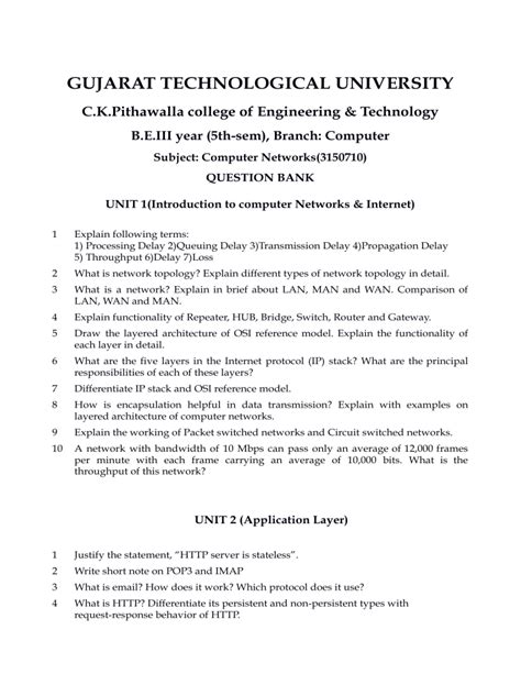 Computer Networks Question Bank
