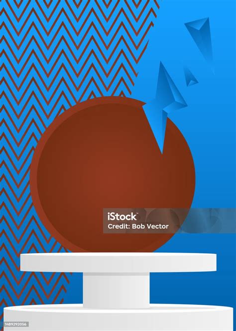 브라운 블루 화이트 무대 쇼케이스 사실적인 제품 디스플레이 프리젠테이션을 위한 모형 실린더 받침대 연단 추상 벡터 최소 기하학적