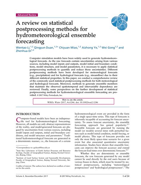 Pdf A Review On Statistical Postprocessing Methods For Hydrometeorological Ensemble