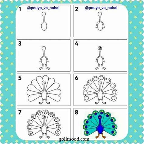 نقاشی طاووس کودکانه 2024؛ طرح‌ها ساده و آسون خوشگله که می‌تونی به راحتی