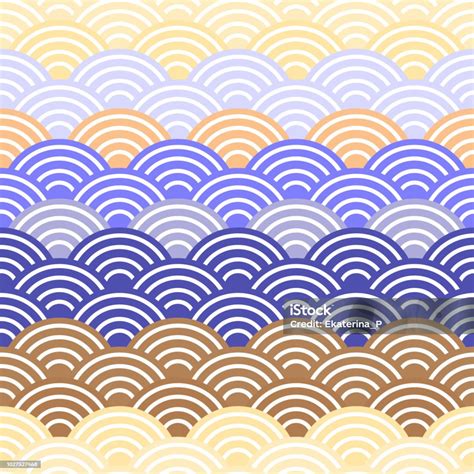 지 오 완벽 한 패턴 개요 일본 파 원 배경 유행 섬유 인쇄 웹 페이지 채우기 간단한 자연을 확장 됩니다 그라데이션 바다 파도 베이지색 갈색 노란 오렌지 퍼플 바이올렛 색상