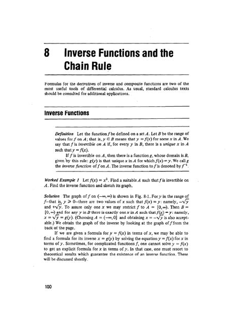 Calc Uch 8 Invfunc Chainrule 8 Inverse Functions And The Chain Rule