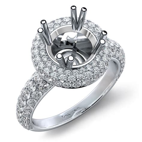 Halo Pave Set Diamond Engagement Round Semi Mount 14k White Gold Ring 1