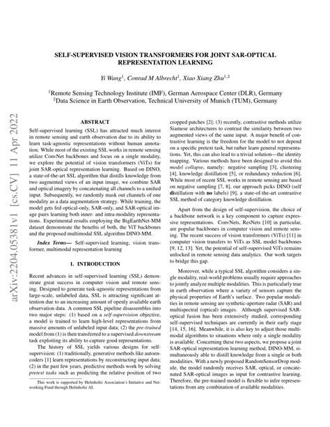 pdf self supervised vision transformers for joint sar optical representation learning