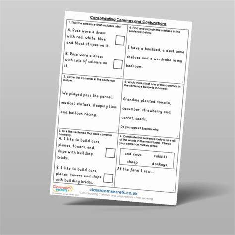 Year 2 Consolidating Commas And Conjunctions Prior Learning Resource Classroom Secrets
