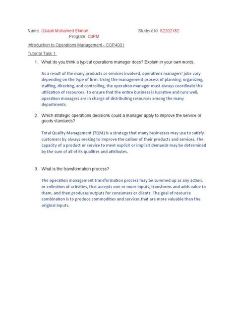 Operation Management Questions Pdf