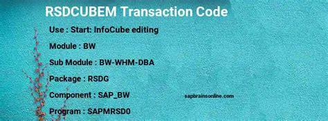 RSDCUBEM SAP Tcode For Start InfoCube Editing