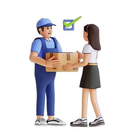 Young Girl Receiving An Order Box From A Courier 3d Character Illustration 11381963 Png