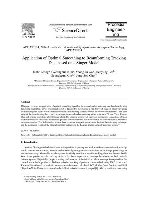 Pdf Application Of Optimal Smoothing To Beamforming Tracking Data