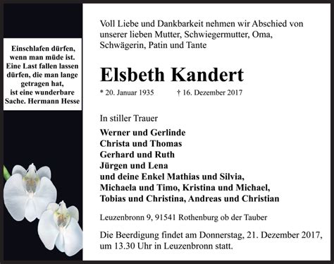 Traueranzeigen Von Elsbeth Kandert Trauer Flz De