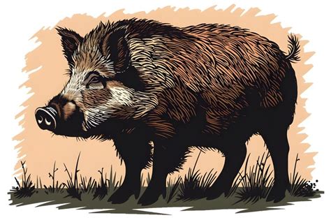 Full Body Wild Boar Illustration Detailed Vector Drawing Premium Ai Generated Image
