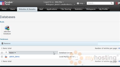 Plesk 11 End User How To Manage Databases With The Webadmin In
