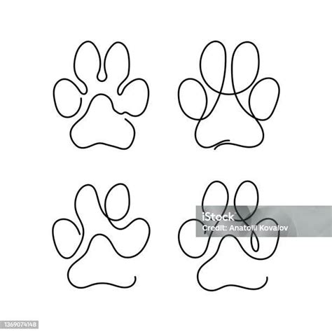 발 패드의 연속 한 줄 그리기 그림 의 집합입니다 컬렉션 개 발 인쇄 도면 발톱이 있는 발자국 흰색 배경에 격리 개에 대한 스톡 벡터 아트 및 기타 이미지 Istock
