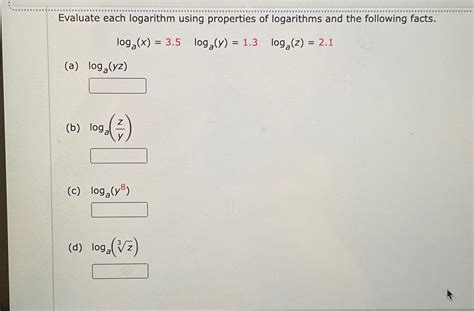 Solved Evaluate Each Logarithm Using Properties Of Chegg