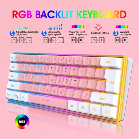1pc Pink White Rgb Lighting Abs Material Wired Keyboard Small