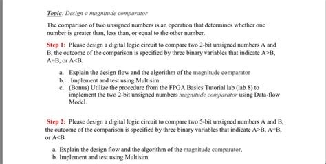 Solved Topic Design A Magnitude Comparator The Comparison Chegg