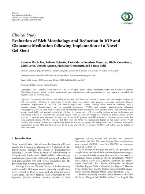 Pdf Evaluation Of Bleb Morphology And Reduction In Iop And Glaucoma Medication Following
