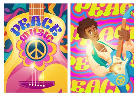 Hippie Icons Signs Peace Love And Music Royalty Free Vector