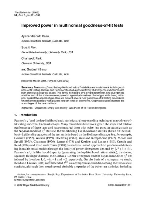 Pdf Improved Power In Multinomial Goodness‐of‐fit Tests