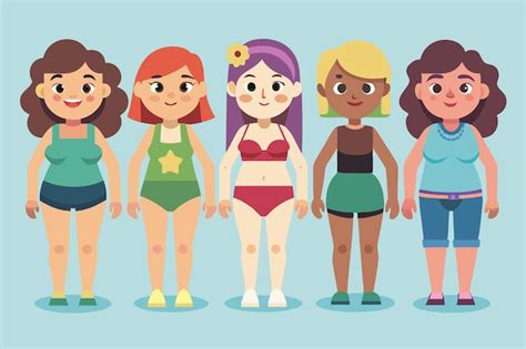 Five Customizable Cartoon Illustrations Showcase Diverse Female Characters In Different Outfits
