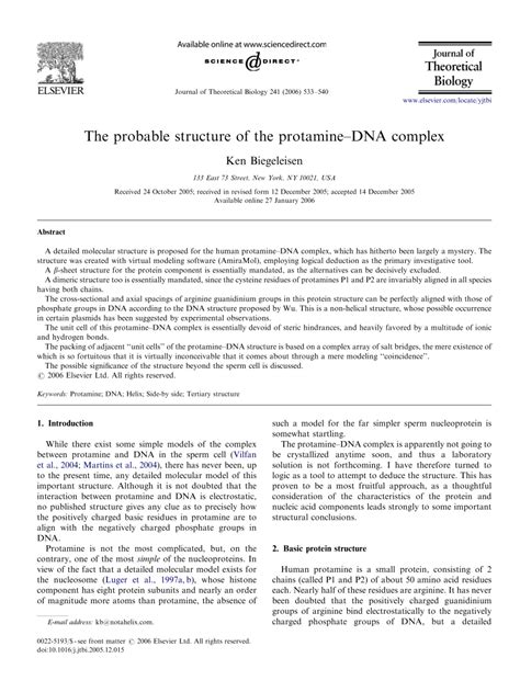 Pdf The Probable Structure Of The Protamine Dna Complex