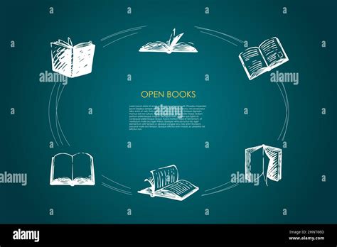 open books books with open pages and coverings vector concept set hand drawn sketch isolated