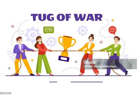 줄다리기 벡터 일러스트레이션 플랫 만화 손으로 그린 배경 템플릿에서 비즈니스 경쟁에 밧줄의 반대쪽 끝을 당기는 사람들 경쟁에 대한 스톡 벡터 아트 및 기타 이미지 Istock