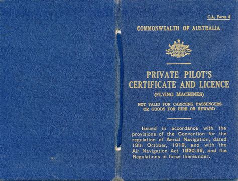 Commonwealth Of Australia Private Pilot S Certificate And Licence No September