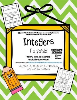 Integers Rational Numbers Additive Inverse And Absolute Value Foldable