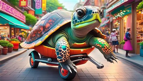 A Turtle Is Riding A Bike With A Sign That Says Turtle Premium Ai Generated Image