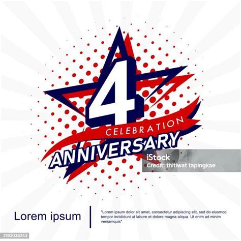 창립 4 주년 기념 엠블럼 기념일 로고는 빨간 리본과 별표로 고립되어 있습니다 웹 전단지 포스터 초대장 인사말 카드에 대 한 벡터 일러스트 레이 션 템플릿 디자인 4에 대한