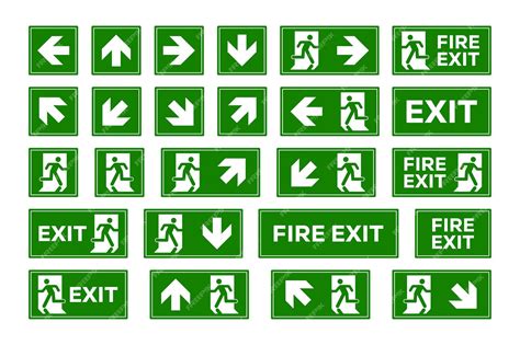 Premium Vector Arrow Sign Vector Set And Fire Exit Signs Set Or Green Emergency Symbols On